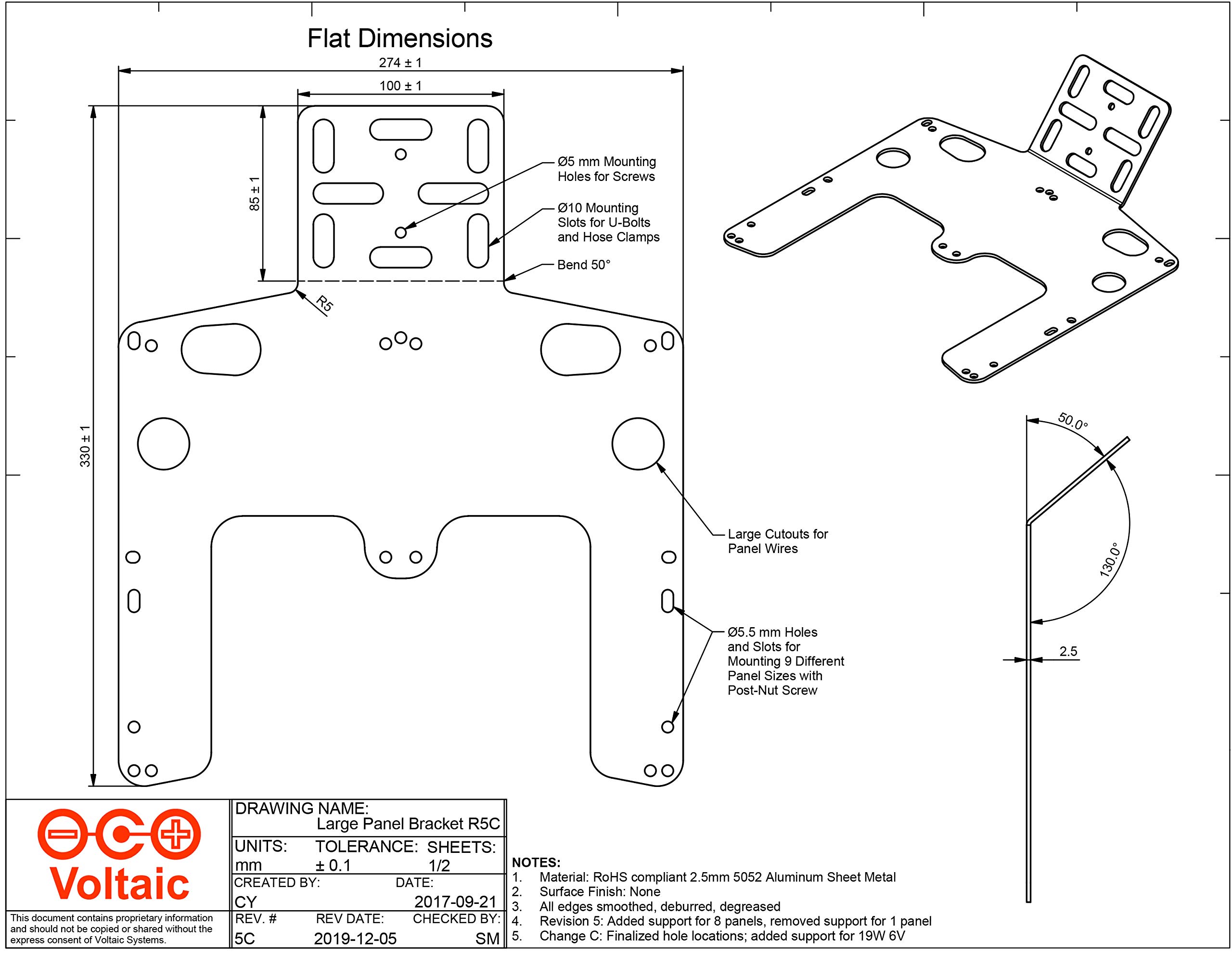 Voltaic Systems - Solar Panel Mounting Bracket (Large) | Compatible with 9W, 10W and 17W Voltaic Solar Panels