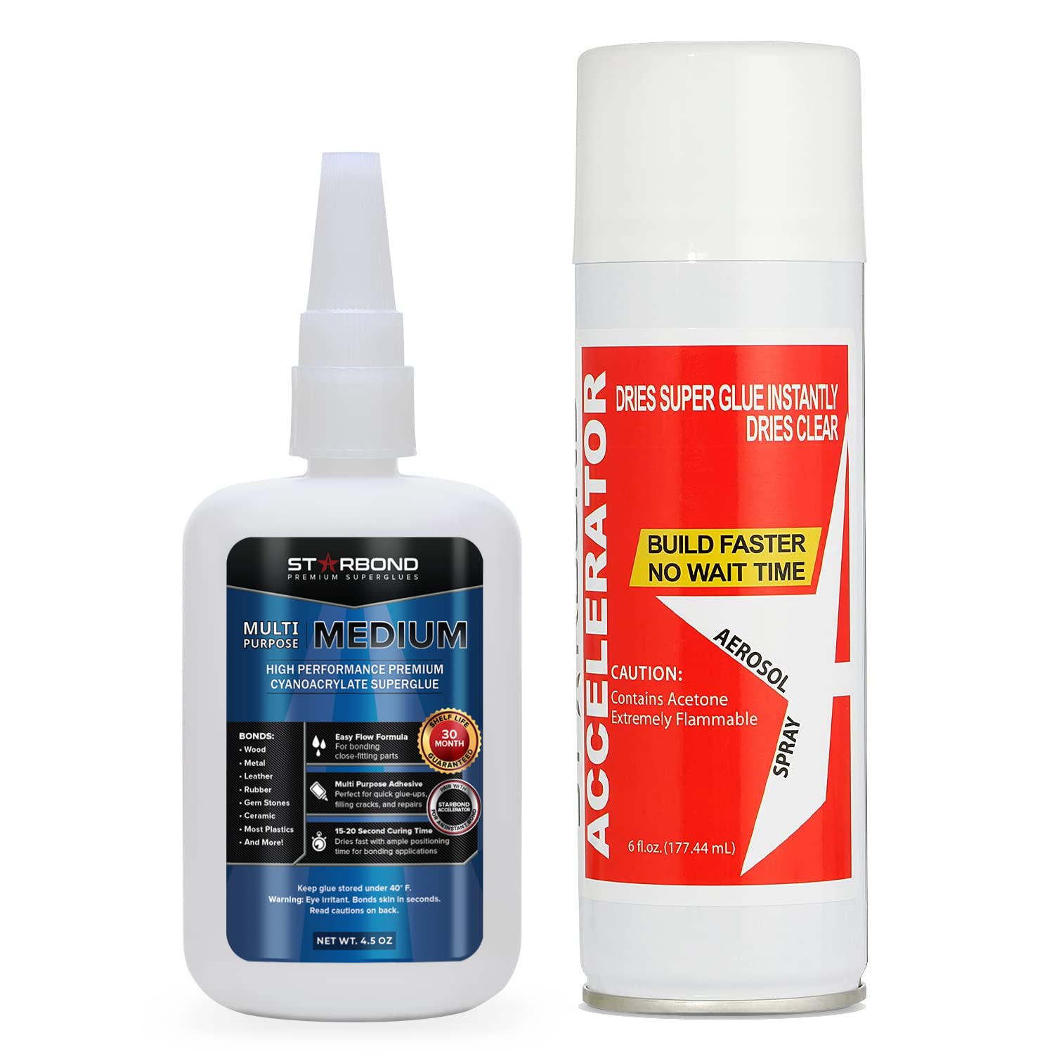 Starbond 4.5 oz. Medium CA Glue with 6 oz. Activator Bundle (Premium Cyanoacrylate Super Glue) for Quick Glue-ups. Woodworking, Woodturning, Hobby Models