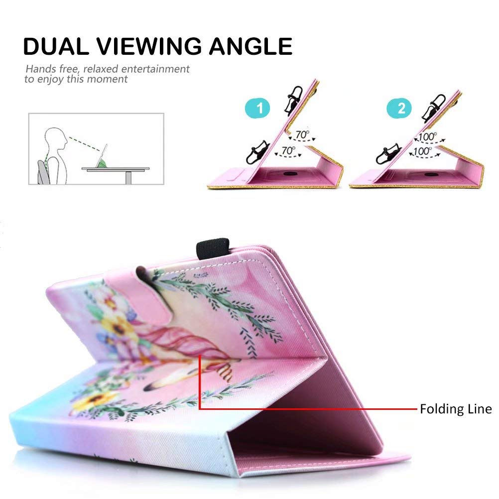 Universal 8.0" Tablet Case, AMOTIE Wallet Stand Cover Shockproof Case for iPad Mini 1 2 3 4 5/ Galaxy Tab E 8.0/ Tab A 8.0/ Fire HD 8 and More 7.5-8.5 inch Tablet, Pink Unicorn