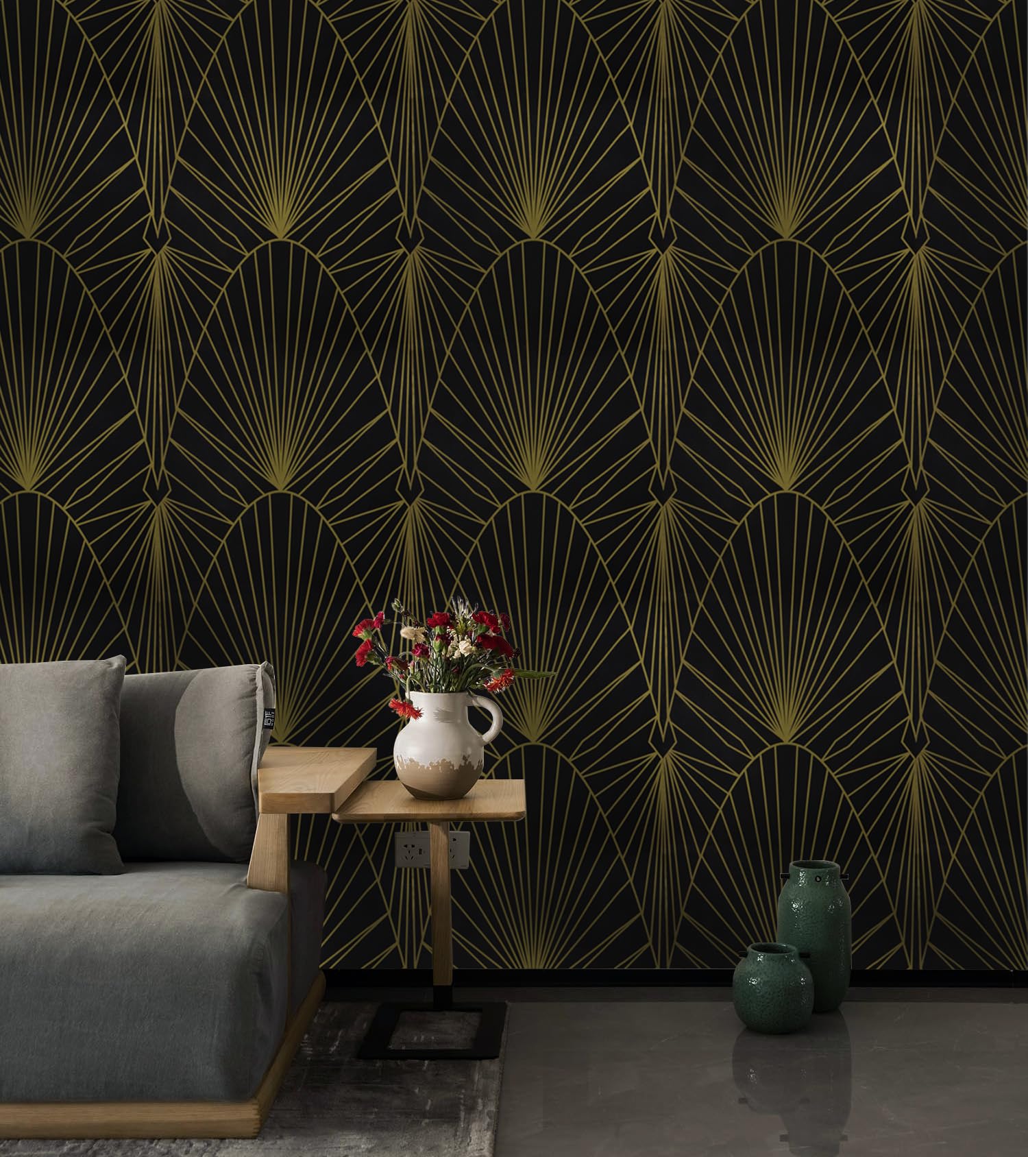Yasinet Peel and Stick Wallpaper Black and Gold Wallpaper for Bathroom Removable Black Contact Paper Black Geometric Self Adhesive Wallpaper Decorative for Wall Cabinet 17.3”x118.7”