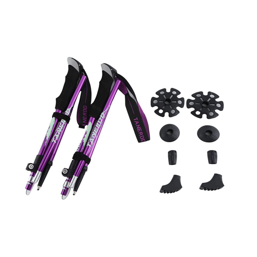 Trekking Poles,Collapsible Hiking Trekking Sticks with Quick Lock System 7075 Aluminum EVA Grip Handle for Mountaining, Camping, Backpacking (Purple)