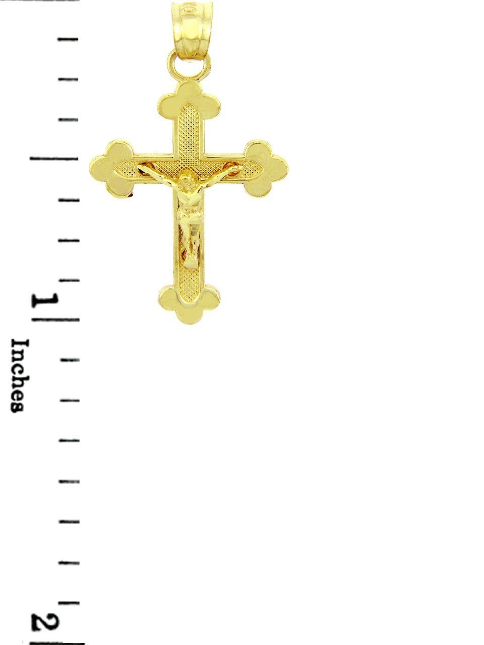 Solid 14k Yellow Gold Budded Cross Charm Crucifix Pendant