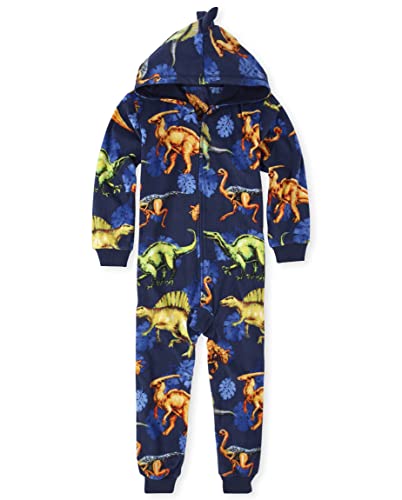 The Children's Place Boys' Long Sleeve Fleece Zip Up Onesie Pajama, Dino, Large (10/12)