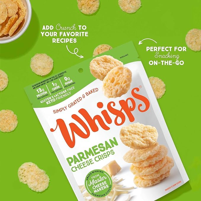 Whisps Cheese Crisps Parmesan Cheese | Protein Chips | Healthy Snacks | Protein Snacks, Gluten Free, High Protein, Low Carb Keto Food (2.12 Oz, 3 Pack)