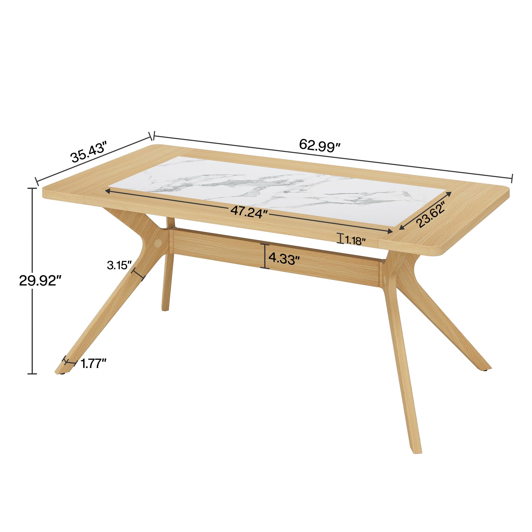 Tribesigns 63-Inch Executive Desk, Modern Office Desk with Solid Wood X-Shape Frame, Large Computer Desk Writing Table Business Furniture for Home Office (Oak and White Marble)
