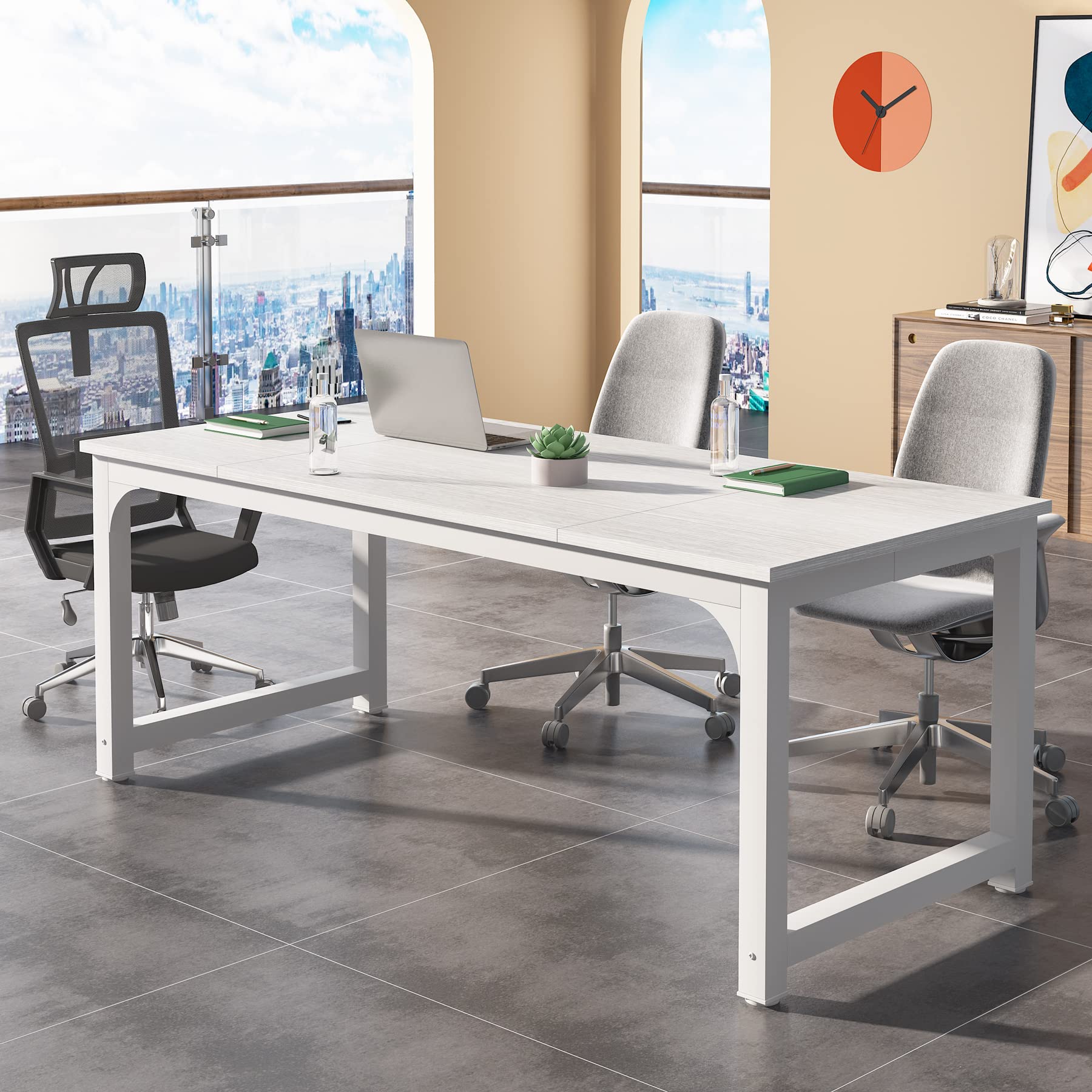 Tribesigns 6FT Conference Table, 70.86" W x 31.49" D Meeting Room Table Boardroom Desk for Office Conference Room, Splicing Board with Metal Frame, White