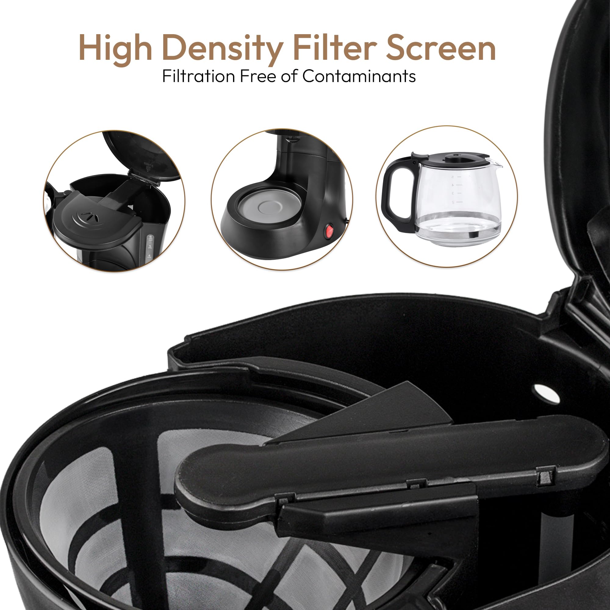 YATSKIA Electric Espresso Coffee Maker - Drip Plastic Programmable Coffee Makers with Coffee Pot, Coffee Machine for Home and Office 4-Cups, Black