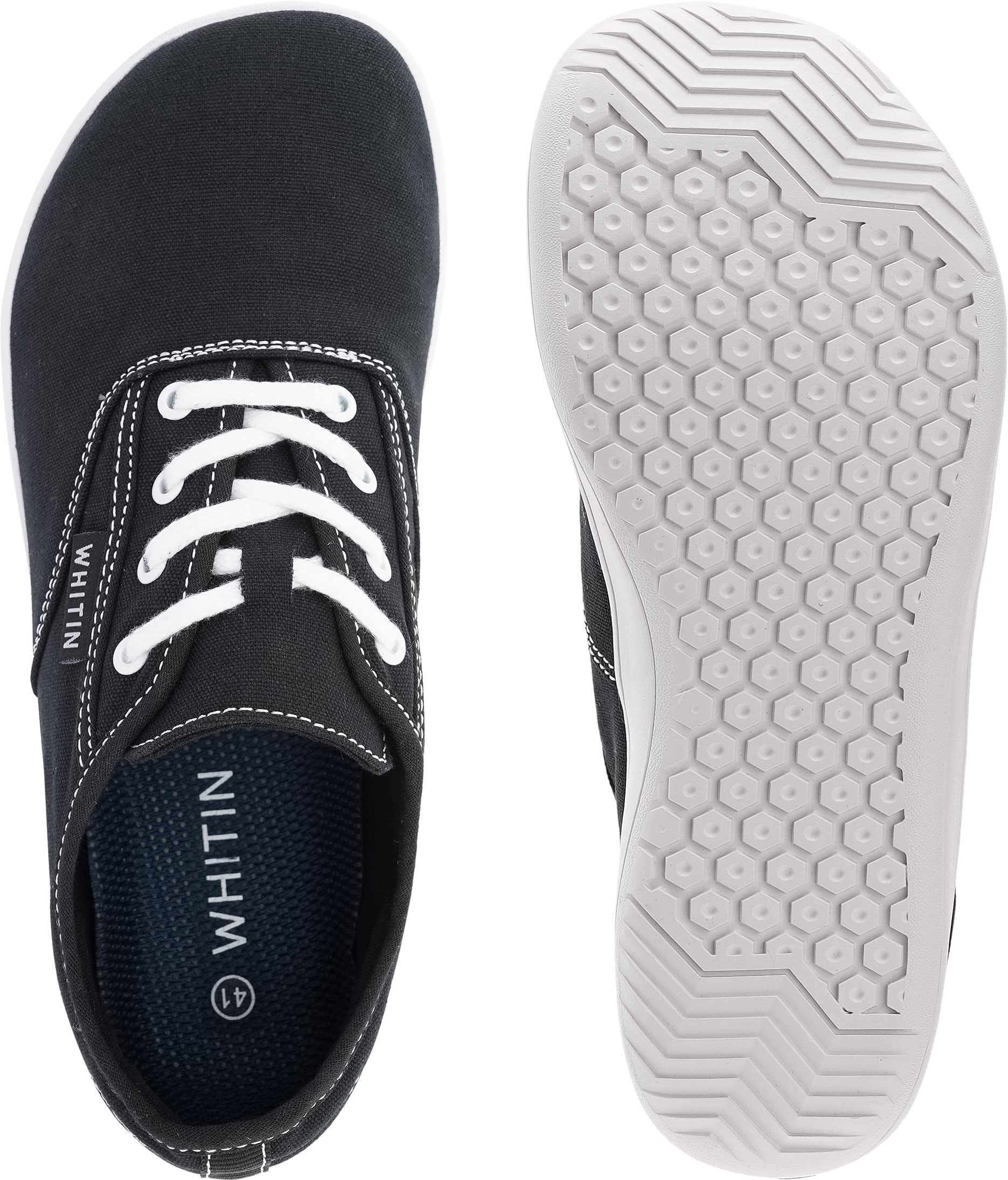 WHITIN Womens Canvas Minimalist Barefoot Sneakers Extra Wide Toe Box Zero Drop Sole Shoes Width Fit Minimus Size 8 8W Minimal Trail Running Black 39