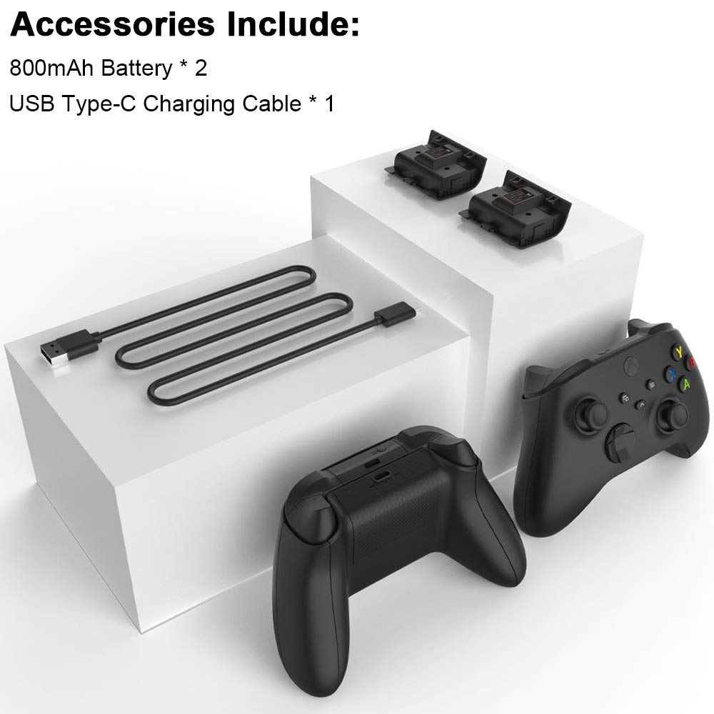 Xbox Series Controller Battery Pack, Joso 2 Pack 800mAh Rechargeable Battery with LED Charge Indicator & USB C Charging Cable, 10 Hours Play Time for Xbox Series X & Xbox Series S Controller