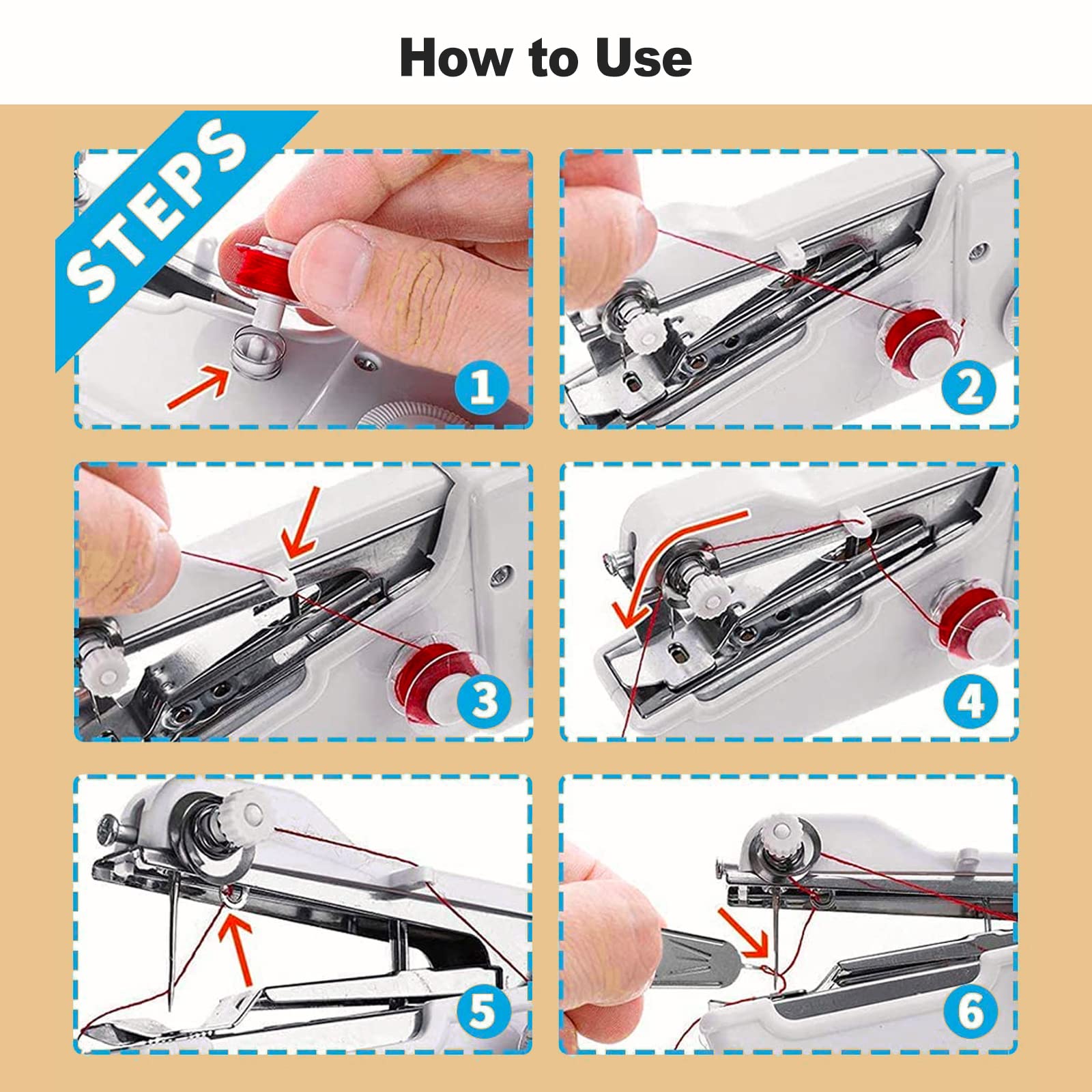 Yeahka Handheld Sewing Machine, Quick Sewing Portable Sewing Machine, Mini Handheld Sewing Machine, Portable Sewing Machine Suitable for Home - White