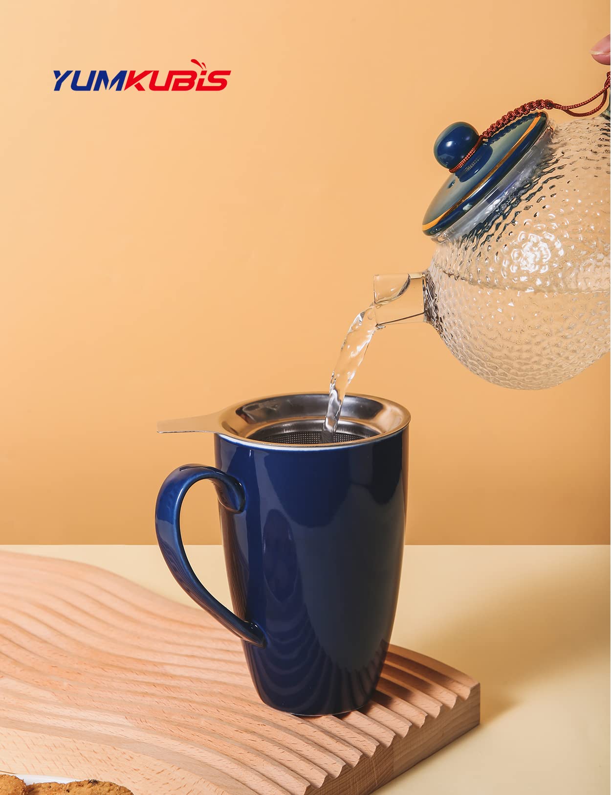 YumKubis Tea Cup Set, Two Sets Tea Cup with Infuser and Lid, 17 OZ Large Tea Infuser Mug, Ceramic Tea Mug for Women, Men, Kids
