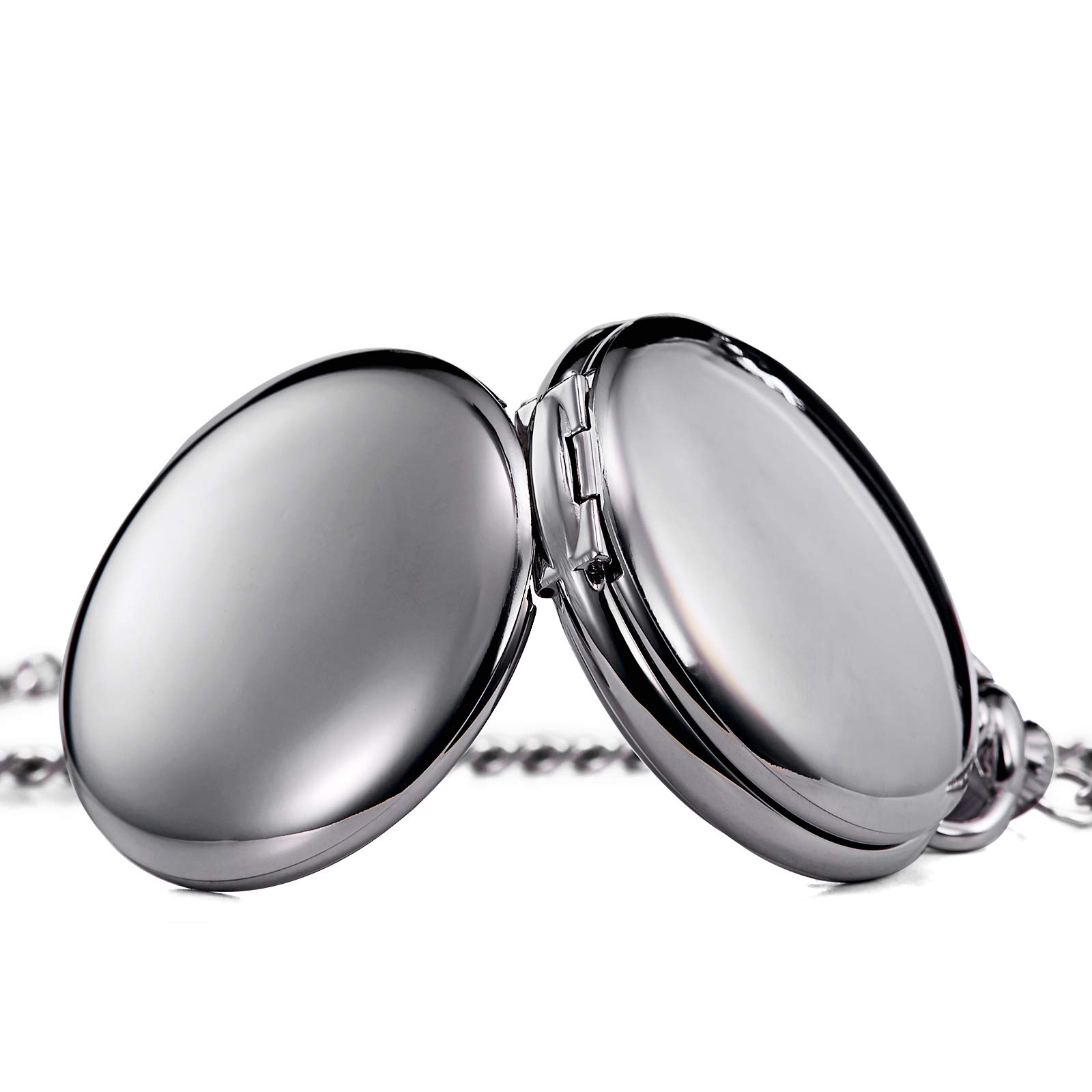 TREEWETO Pocket Watch - Smooth Double Case Series Skeleton Dial Delicate Mechanical Movement with Chain, Silver
