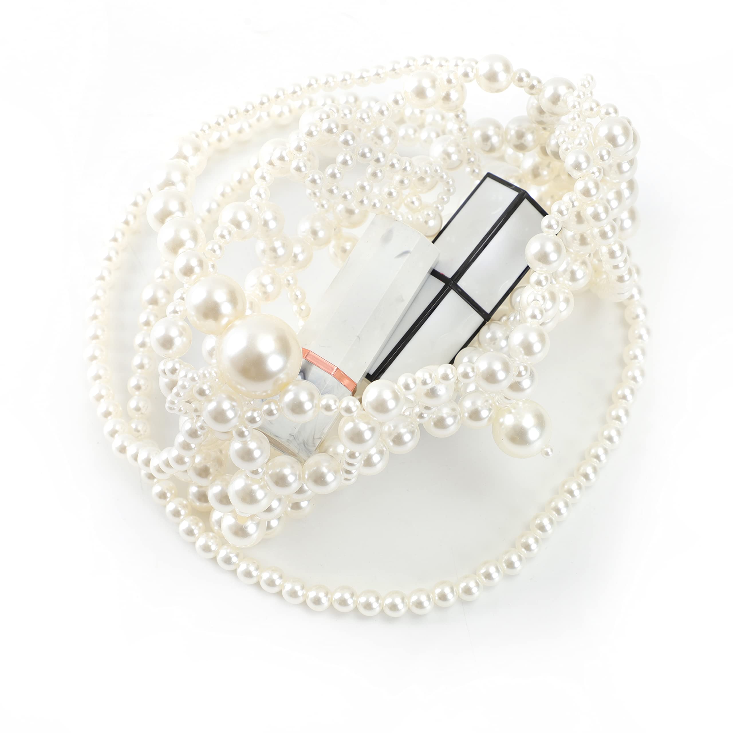 YUSHINY Women Acrylic Pearl Beaded Handmade Crossbody Hollow Evening Cellphone Bag