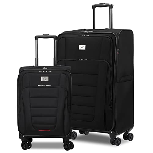 Verdi Expandable Luggage Sets 2 Piece with Spinner Wheels, Lightweight Softside Suitcase Nested Set Includes 20 Inch Carry On with USB Port, 28 Inch Checked Bag
