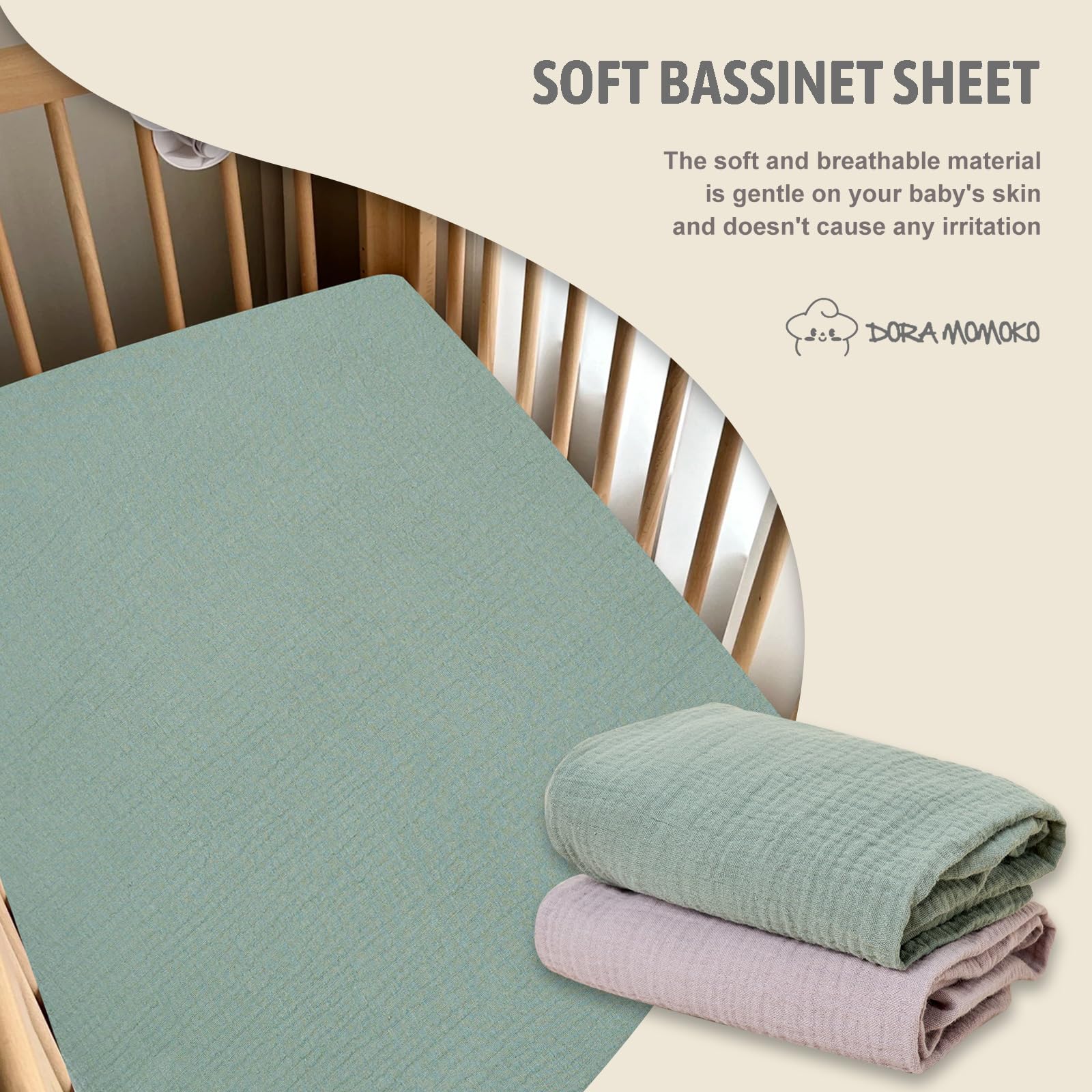 Stretchy Baby Muslin Fitted Bassinet Sheet for Oval Hourglass Rectangular Pad Universal Cotton Bassinet Mattress Sheets, Stylish Soft Mattress Cover for Baby Bassinet Mini Crib Sheets 2 Pack