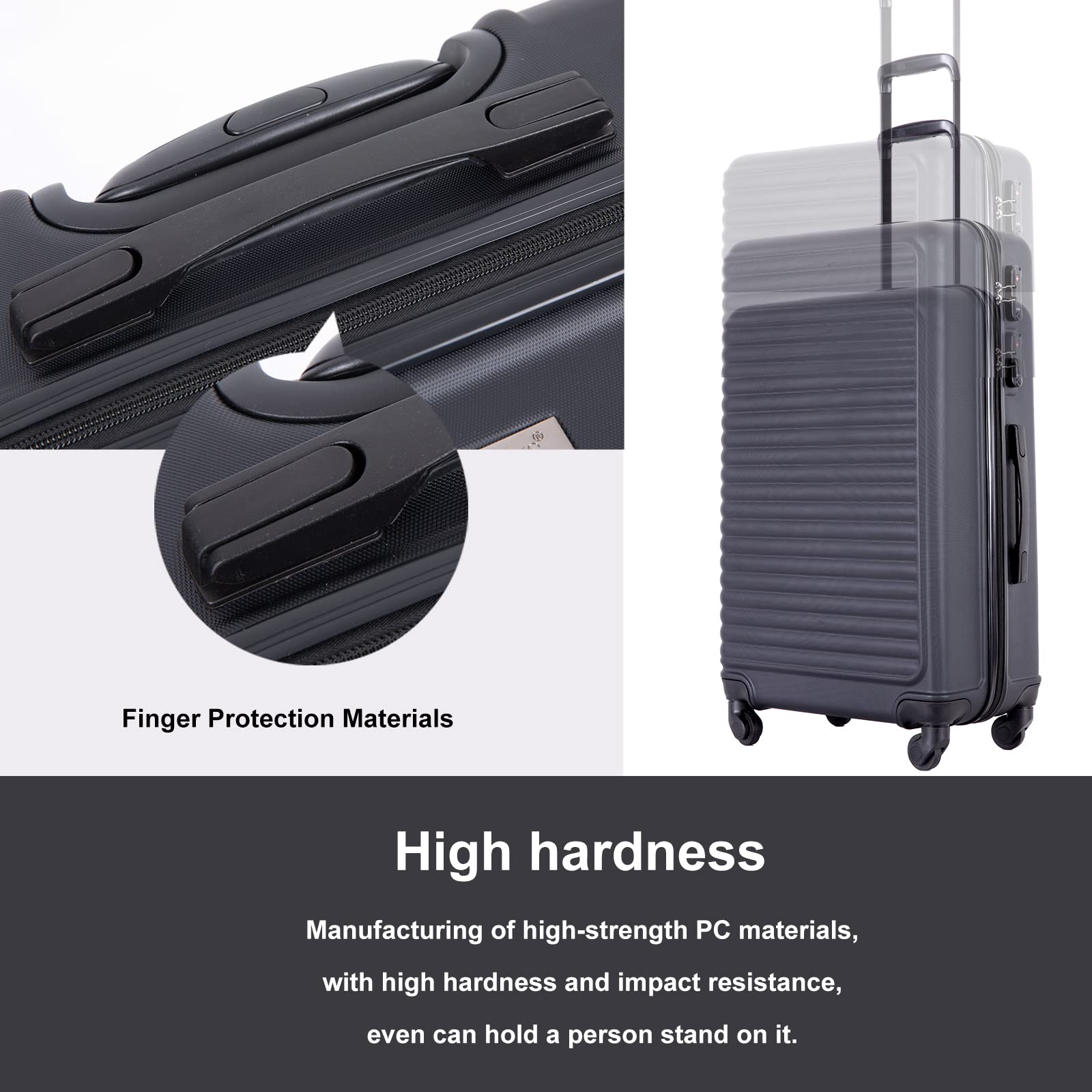 Tripcomp Luggage Sets Wear-Resistance Hardside Lightweight Suitcase Double Spinner Wheels, TSA Lock,Two Hooks, Scratch-resistant Carry-on,3 Piece Set(20inch 24inch 28inch) (Silver)