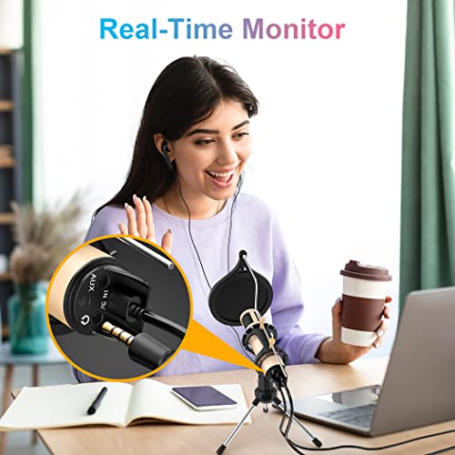 ZealSound Studio Recording Microphone, Condenser Broadcast Microphone w/Stand Built-in Sound Card Echo Recording Karaoke Singing for Phone Computer PC Garageband Smule Live Stream & YouTube (Gold)