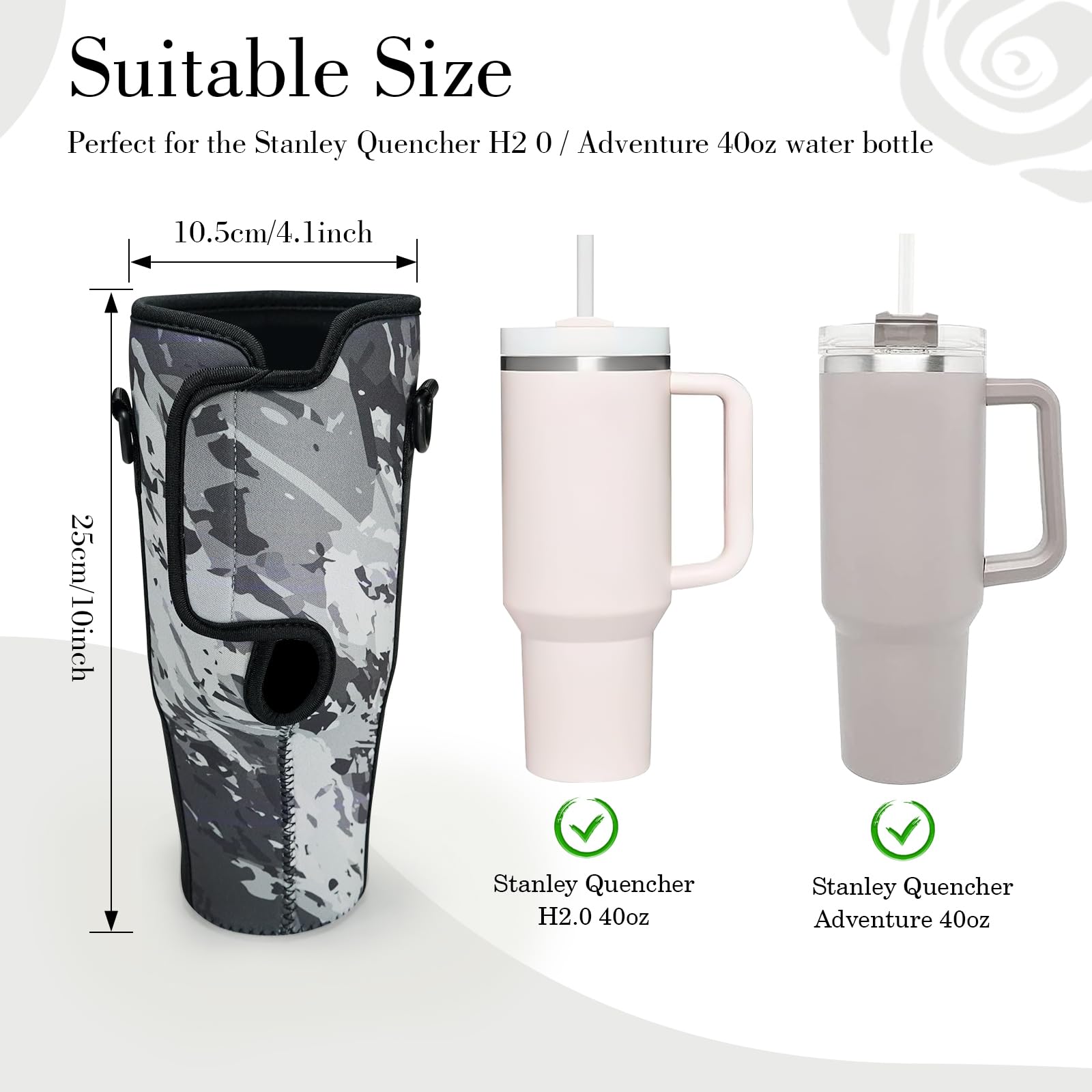Water Bottle Carrier Bag Compatible with Stanley 40oz Tumbler with Handle, Stanley cup accessories Silicone Spill leak Stopper Set of 3,with Adjustable Shoulder Strap for Hiking Travelling Camping