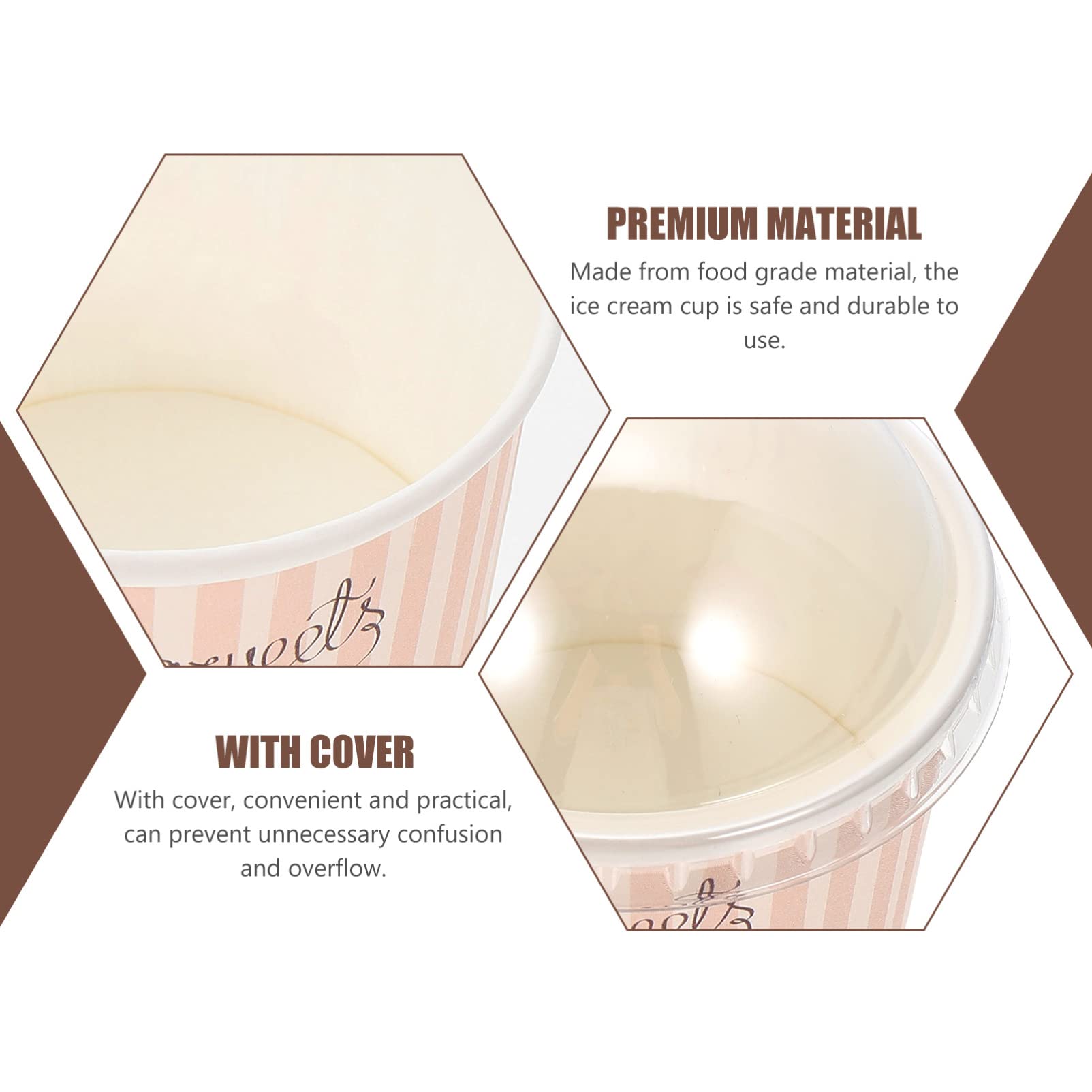 Zerodeko Yogurt Container 50 Sets Dessert Paper Cups Dessert Bowls Disposable Yogurt Bowl Ice Cream Cups Lidded Cake Bowls for Sundae Bar Cake