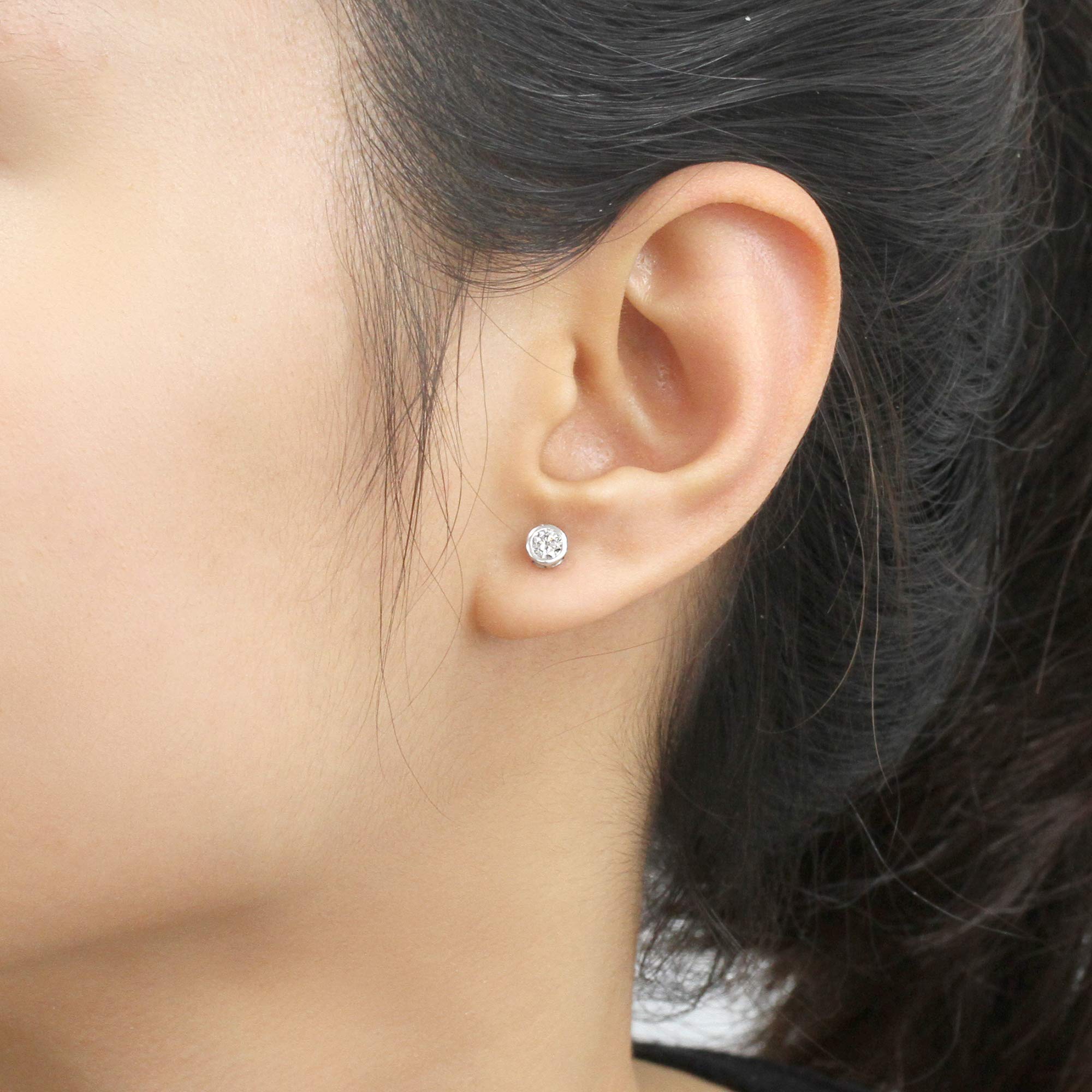 Solid 14K White Gold Earrings Men Women 5mm Round CZ Stone 1 CTW Bezel Studs Screwback Stud Earrings