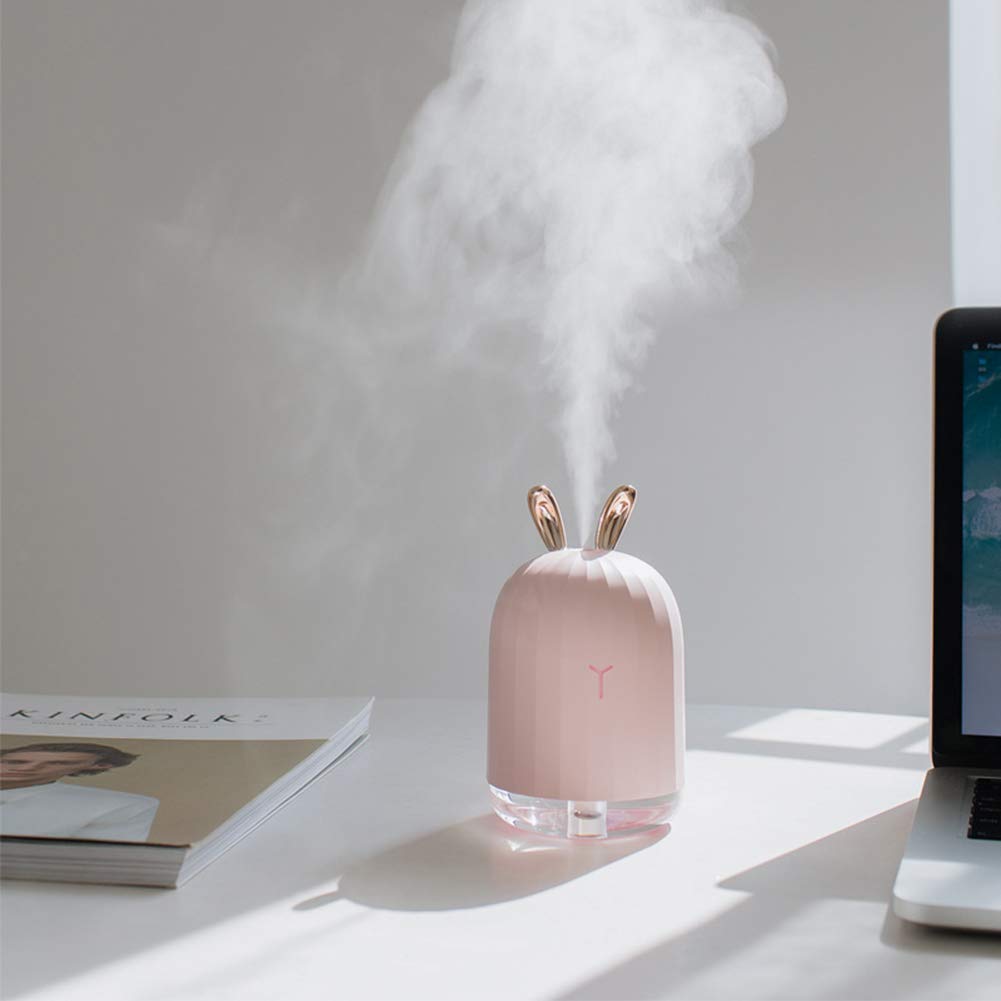 UODBUYO Mini Portable Desk Humidifier - Cute Rabbit USB Cool Mist Air Humidifier with Night Light for Bedroom Office Desktop Car Travel