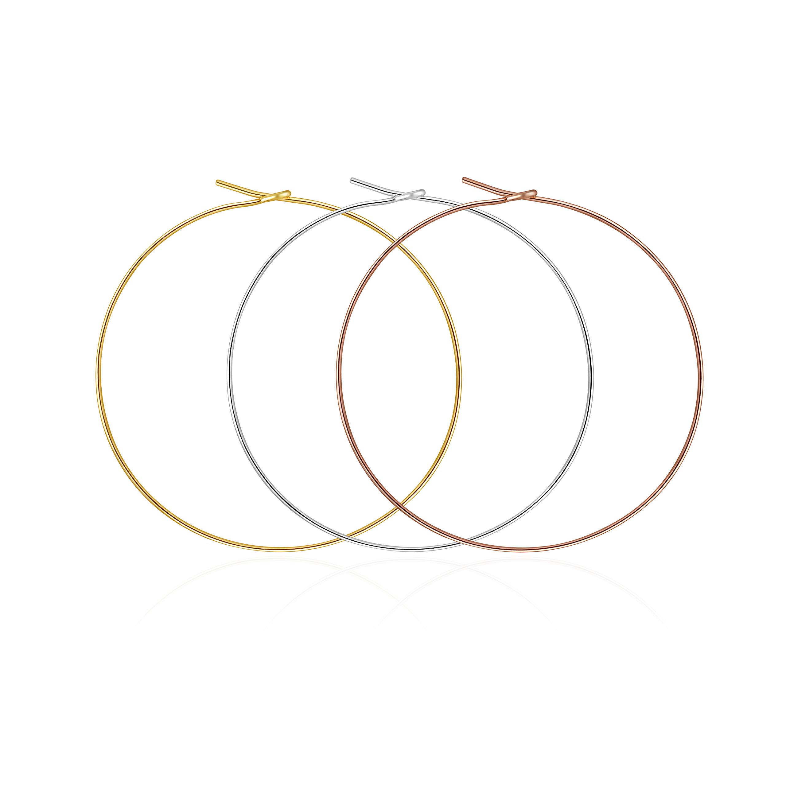 wowshow Thin Hoop Earrings Lightweight Round Threader Earrings for Women 50mm 3 Colors Set