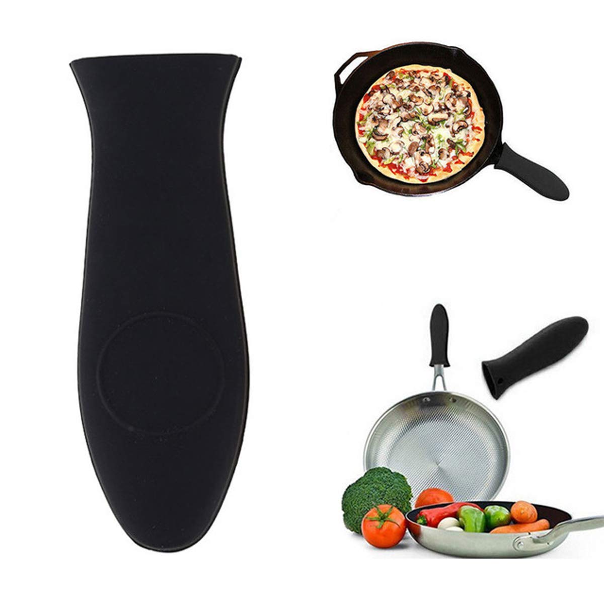 Yuyeran Silicone Hot Handle Holder Non-Slip Pot Iron Grip Sleeve Cover for Kitchen Home (Black)