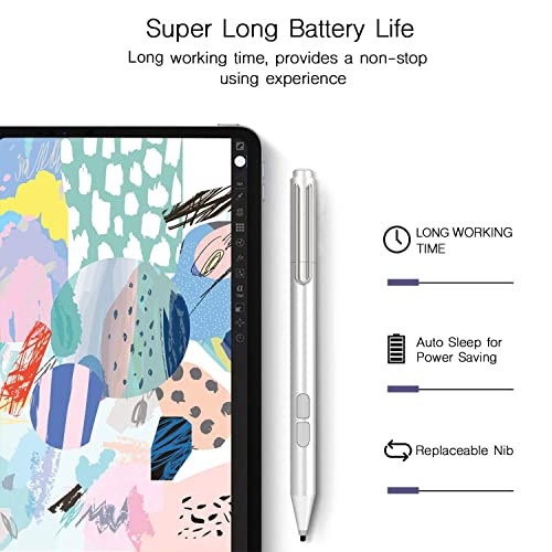Uogic Pen for Microsoft Surface, Palm Rejection, 1024 Levels Pressure, Flex & Soft HB Nib, Compatible with Surface Pro/Studio/Book/Laptop/Go, Including 2 Spare Nibs & AAAA Battery