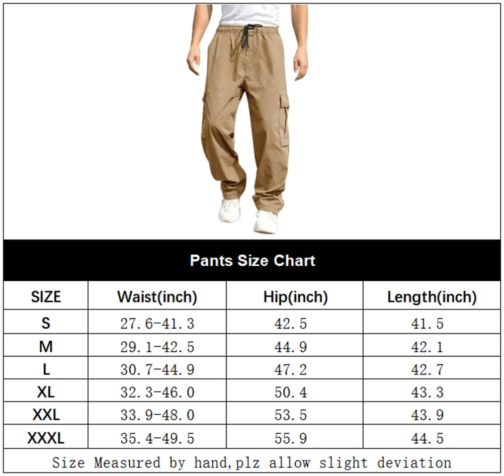 THWEI Mens Cargo Pants Casual Drawstring Joggers Cotton Work Sweatpants Outdoor Trousers Black S