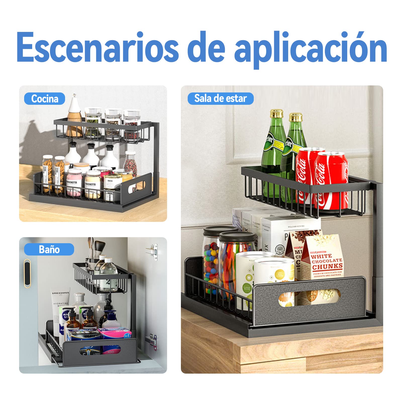 YTCYKJ Under Sink Organizers,2 Tier Pull Out Cabinet Organizer,Drawer Pull Out Cabinet Organizer,Slide Out Kitchen Cabinet Storage Sliding Shelves,14.4L x 10.6W x 10.4H