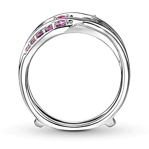 VS Jewels Round Cut Simulated Pink Sapphire Infinity Style Enhancer Guard Wedding and Engagement Band Ring in 925 Sterling Silver Size 9