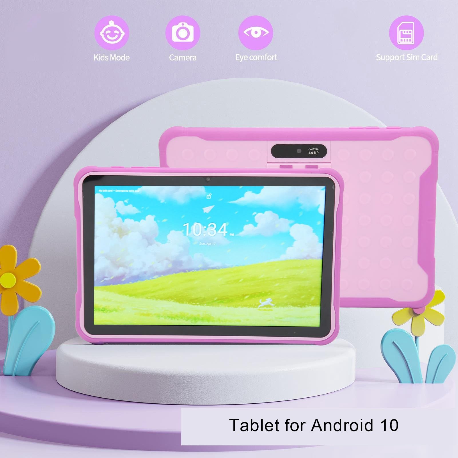 Zyyini 10 Inch Kids Tablet 2GB RAM 32GB ROM Quad Core HD IPS Screen 8MP Rear Camera WiFiParental Control Educational (US Plug 100β240V)