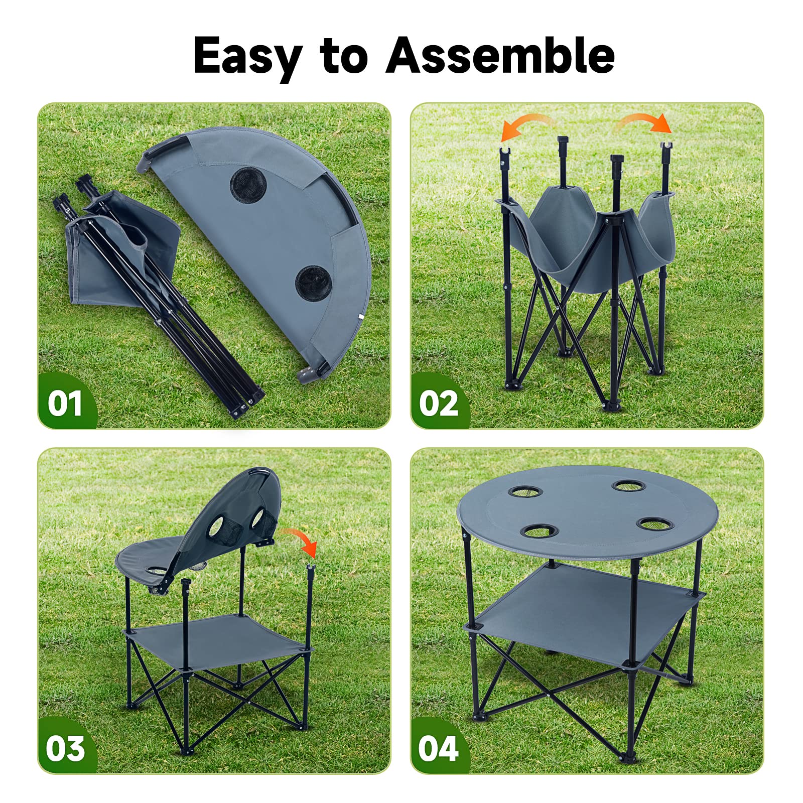 WOSVOLUNT Portable Camping Table Folding Pop up Tables Lightweight Beach Table for Sand Canvas Picnic Table Round Camping Side Table with Cup Holder for Outdoor, Tailgating,Travel