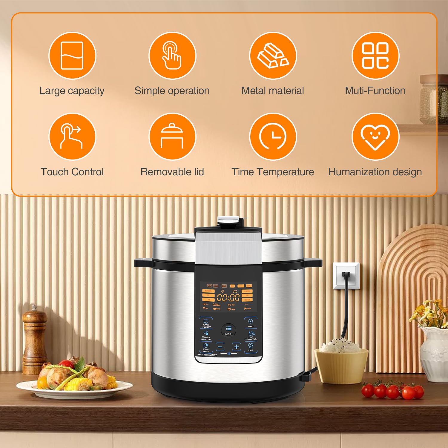 VBGK Pressure Cooker 6.34 Quart, 14-in-1 Electric Pressure Cooker, Slow Cooker, Rice Cooker, Steamer, Sauté, Yogurt Maker, Warmer, Bake,1200W, Stainless Steel,Delay Timer, Automatic Pressure Release