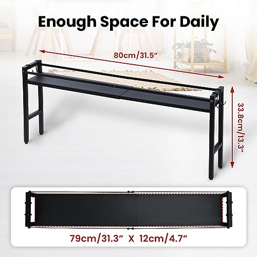 yudeke Stove Shelf, 1 Extendable Metal Shelf, Kitchen Organizer with 4 Hooks (Black)