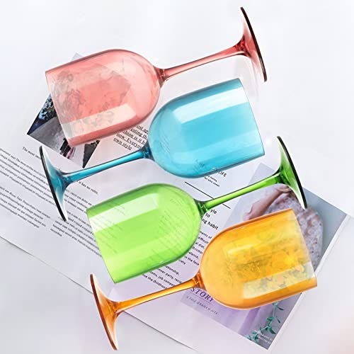 XKXKKE Unbreakable Acrylic Wine Glasses Set, Plastic Reusable 16 Ounces Colored Water Goblets, Large Capacity Shatterproof Long Stemmed Glassware High Clear Wedding Party Bar Drinking Cups Multicolor