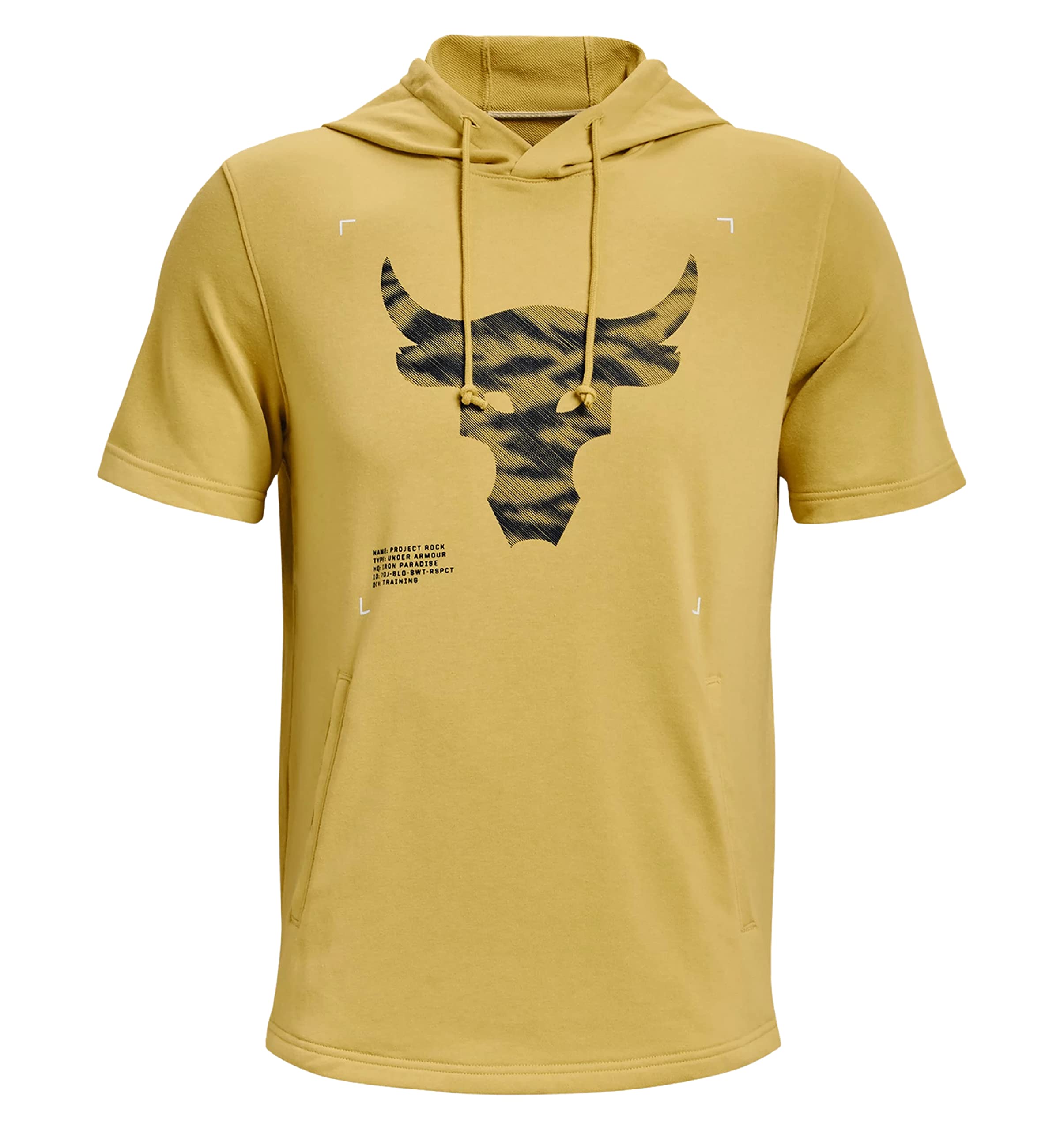 Under Armour Men's Project Rock Terry Bull Short Sleeve Hoodie Shirt, Field Yellow / Academy-760, Medium