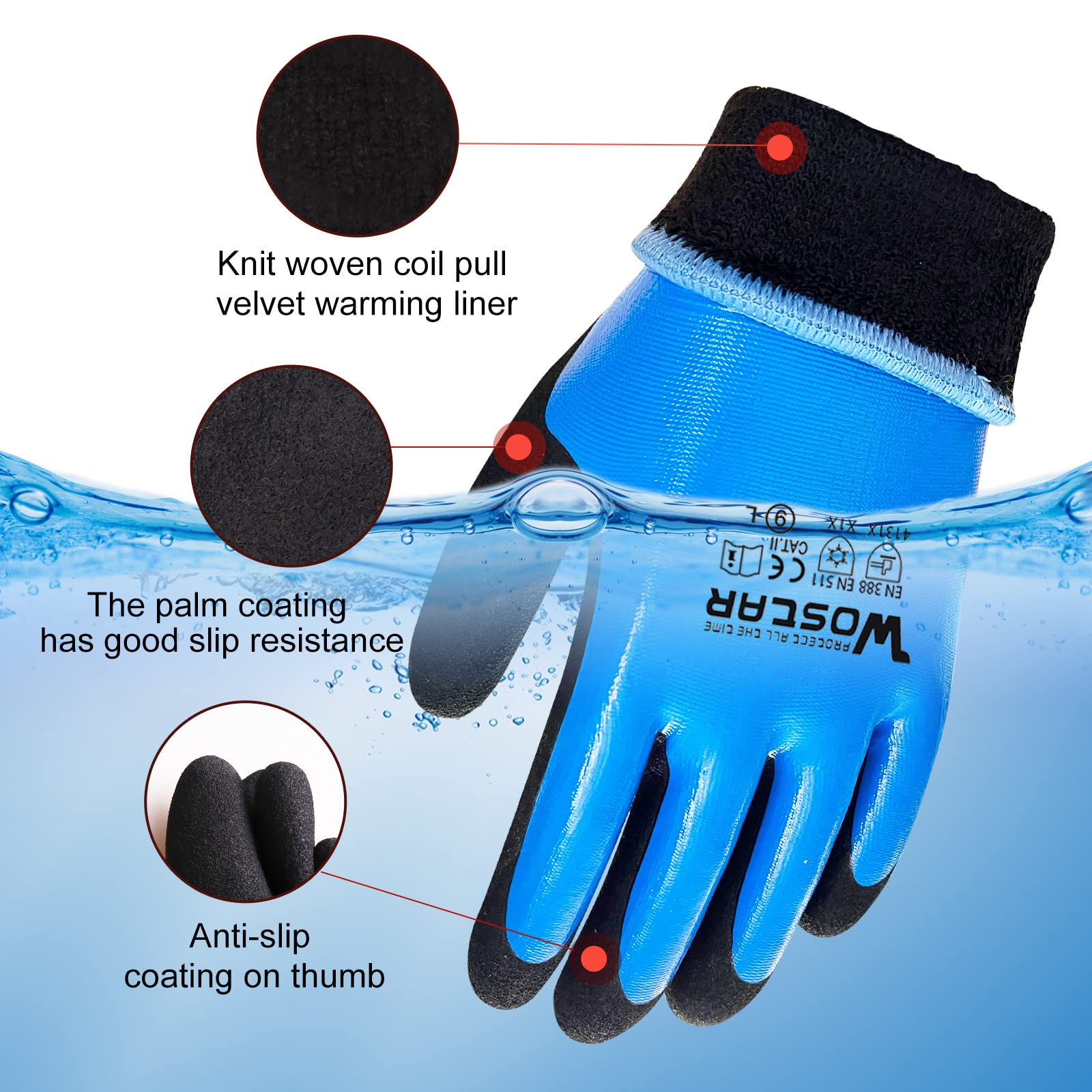 Winter Warm Unisex-Adult Work Gloves Double layer Breathable Rubber Scrub Coated Cold Weather Insulated Freezer Gloves