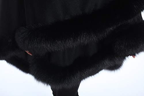 Volare Cashmere Shawl Wrap Cape with Fox Fur Trim (black)