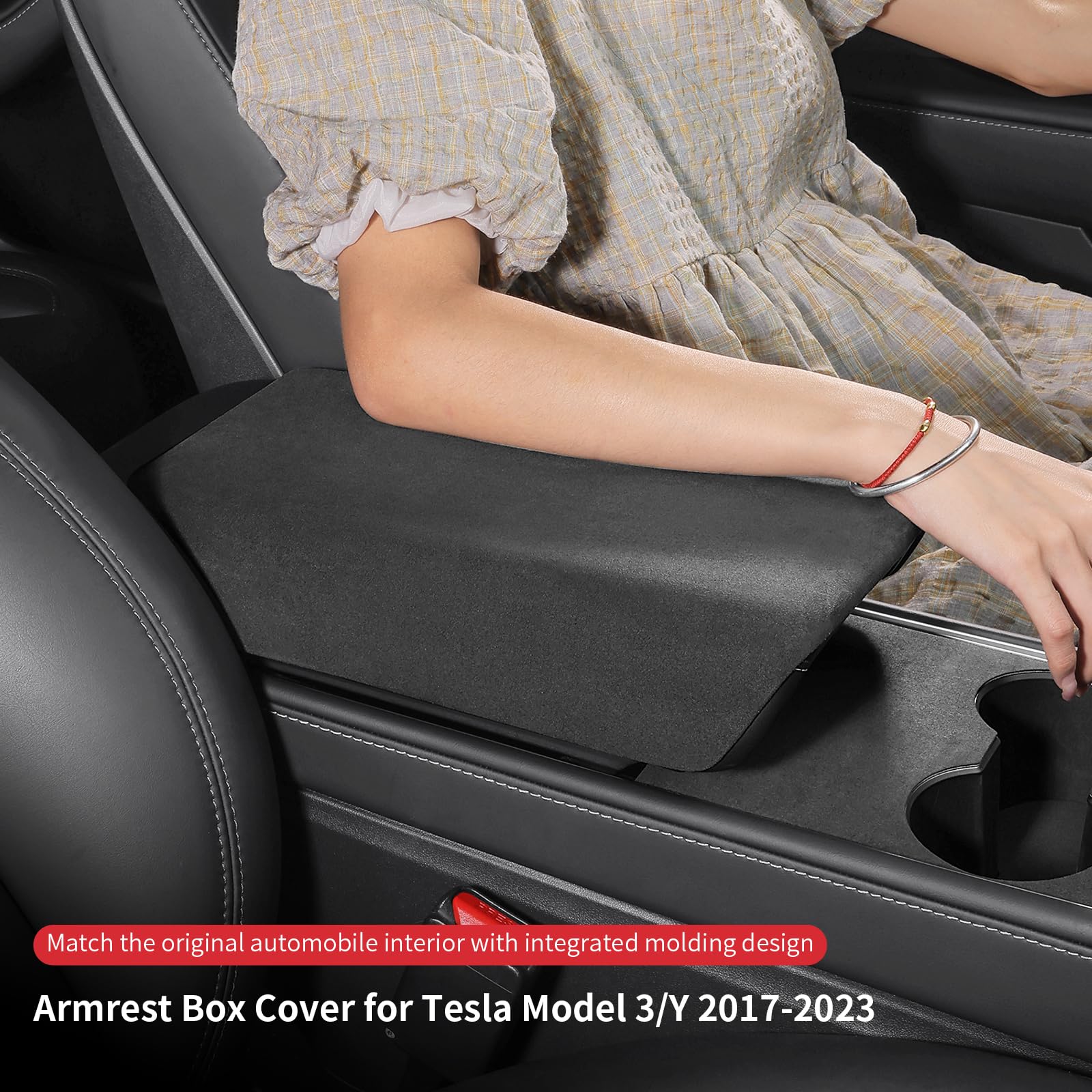 ushilife Armrest Cover Center Console Armrest Box Case Protector Lid Pad + Center Console Wrap Kit for Tesla Model 3 Model Y 2017-2020 Alcantara Suede Fabric Interior Decoration