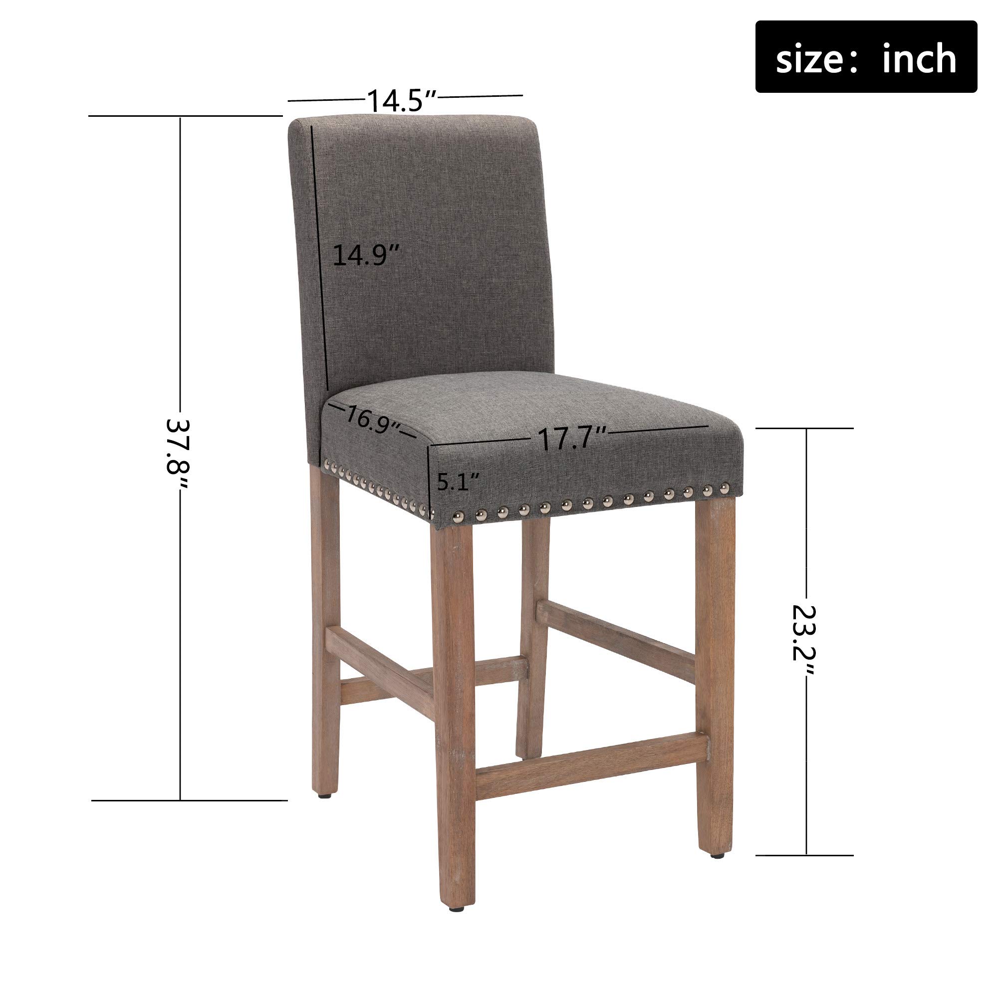 thksbought 24 Inch Counter Stools for Dining Room with Solid Wood Legs Bar Chairs,Gray,Set of 2