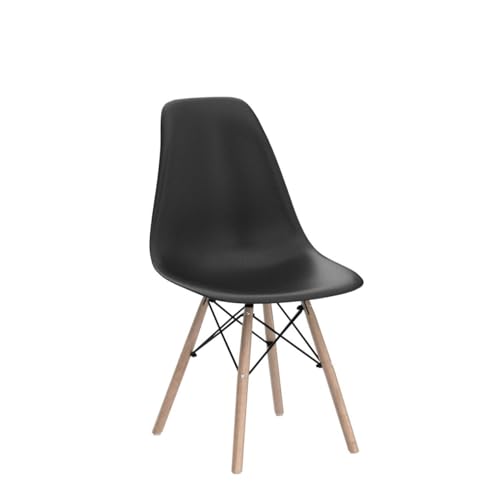 Yaheetech Dining Chairs Modern Side Diner Chairs Shell Eiffel DSW Chairs with Beech Wood Legs and Metal Wires for Dining Room Living Room Bedroom Kitchen Lounge Reception, Set of 4, Black