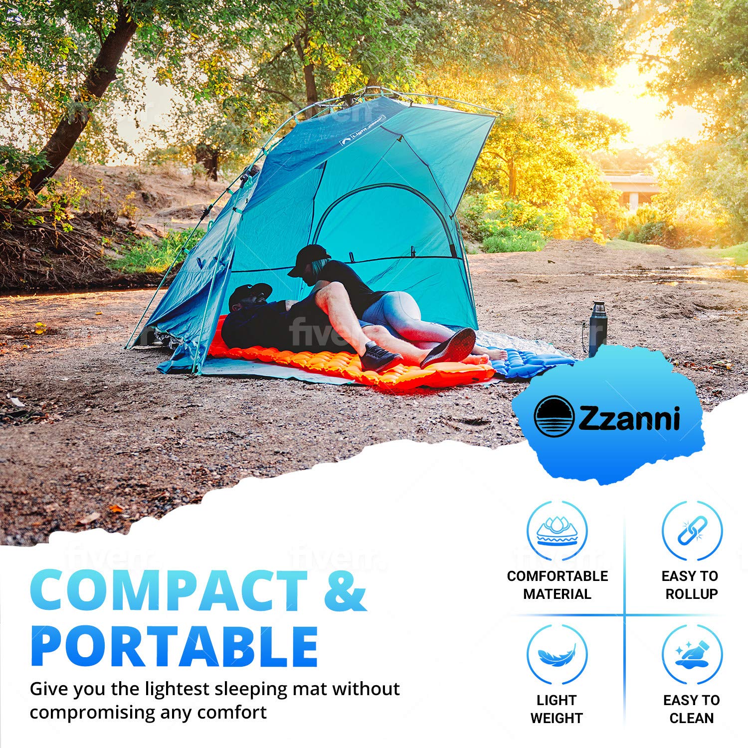 ZZANNI Camping Sleeping Pad Built-in Pump Duel Chambers Dimond Design Easy Foot Pump Inflatable Outdoor Camping Sleeping Mat Ultralight 50D Nylon (Orange)