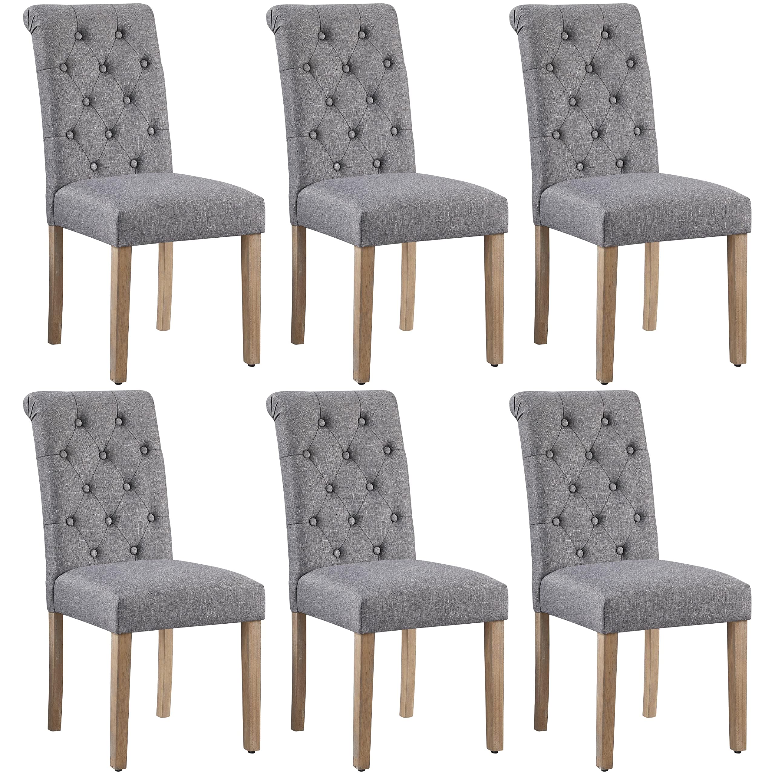 Yaheetech Dining Chairs Set of 6 Fabric Upholstered Dining Chairs Padded Chairs Button Tufted Kitchen Chairs with Solid Wood Legs for Home, Dining Room, Kitchen, Dark Gray(3 package)
