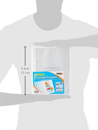 Tiger A5 Strong Transparent Poly Punched Pockets x 20 Sleeves/Wallets