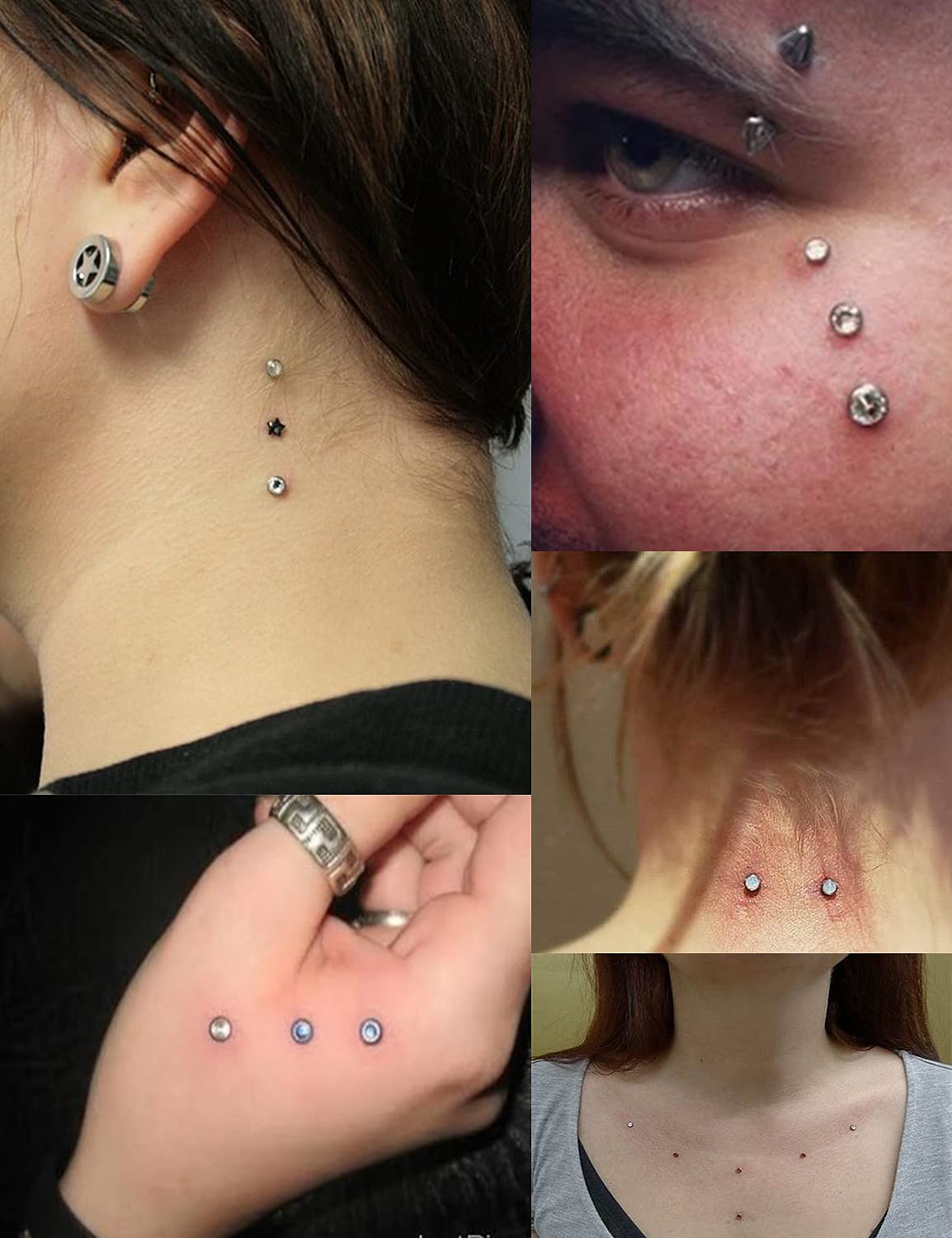 Vsnnsns Dermal Piercing Jewelry Kit, 12Pcs G23 Titanium Dermal Anchor Tops, Internally Threaded, 14G 1.6mm, 2/3/4mm, Clear CZ, for Women Men