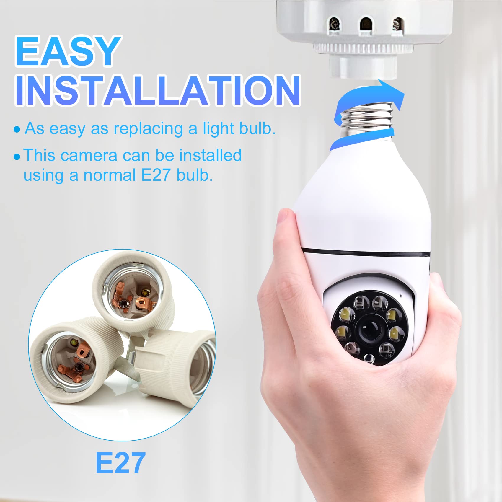 SYEYYDS Light Bulb Security Camera, 1080P 2.4G WiFi Security Camera 360 Degree Night Vision Light Socket Security Camera for Home Security (2pack)