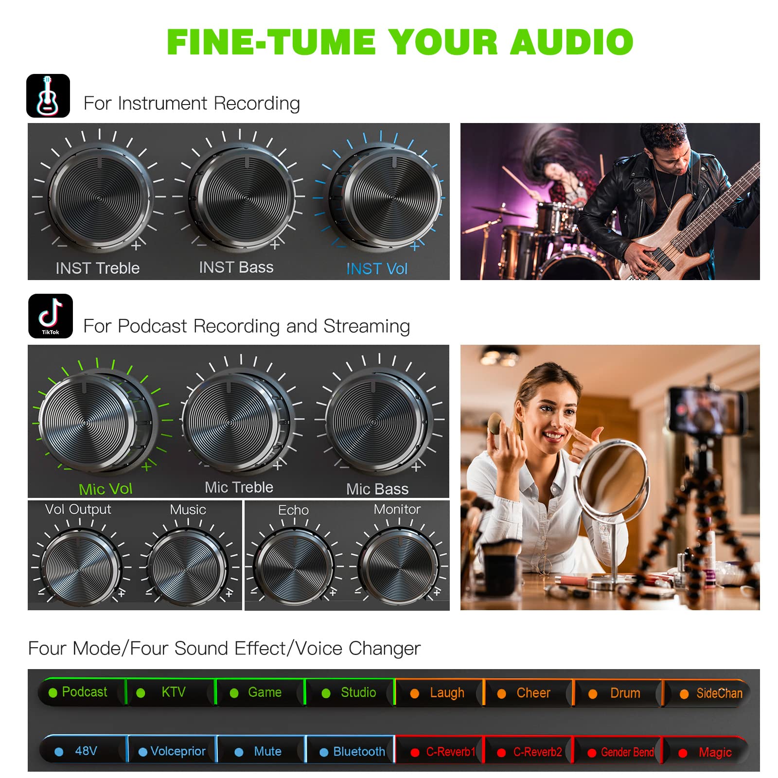 ZealSound Podcast Equipment Bundle,48V Phantom Power,Audio Interface with DJ Mixer and Live Sound Card Kit,ALL-IN-ONE Podcast Equipment Bundle Sound Board with XLR Microphone for Computer Smartphone