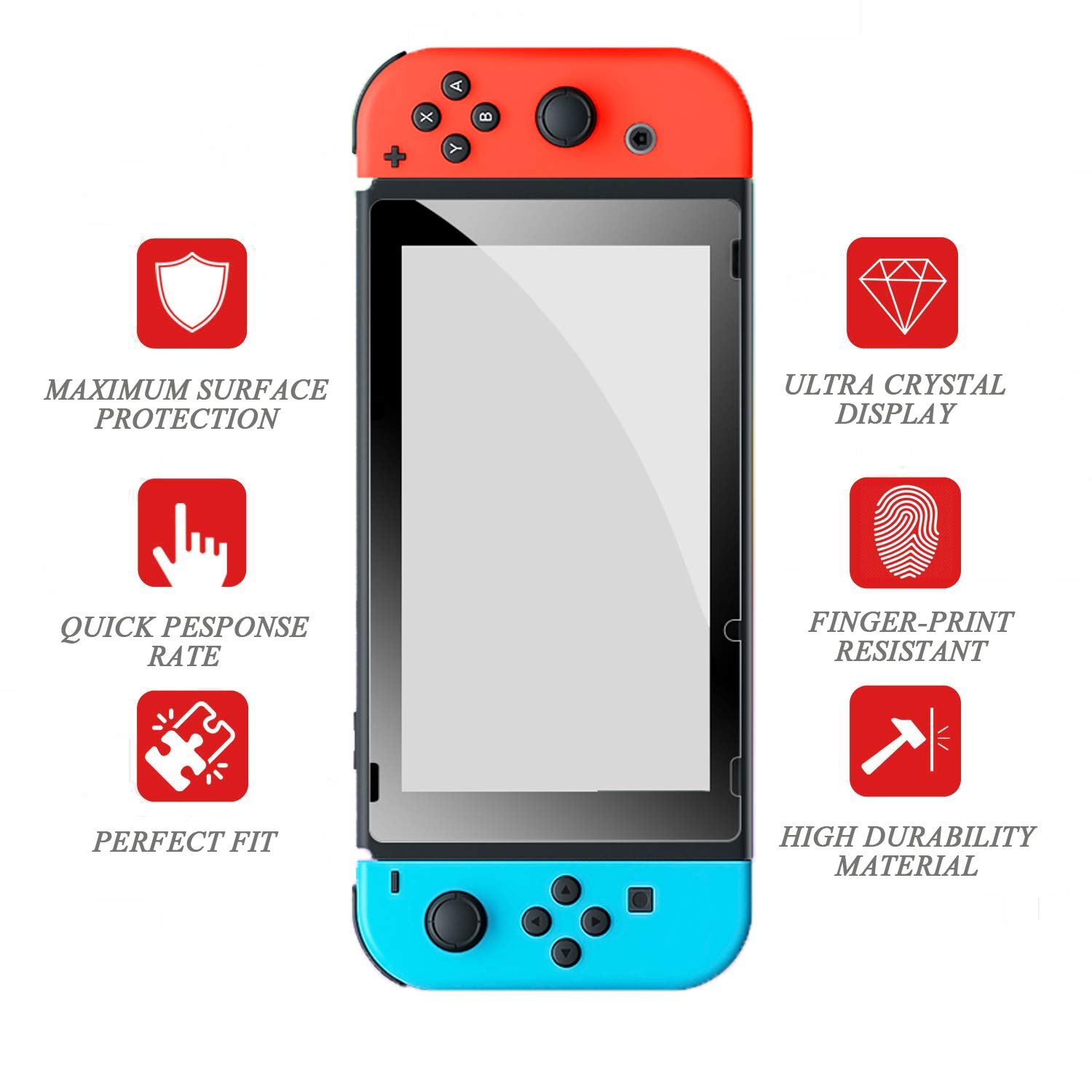 XMICY [2 Pack Tempered Glass Screen Protector for Nintendo Switch, Transparent HD Clear with Anti-Scratch, Anti-Fingerprint and Bubble-Free