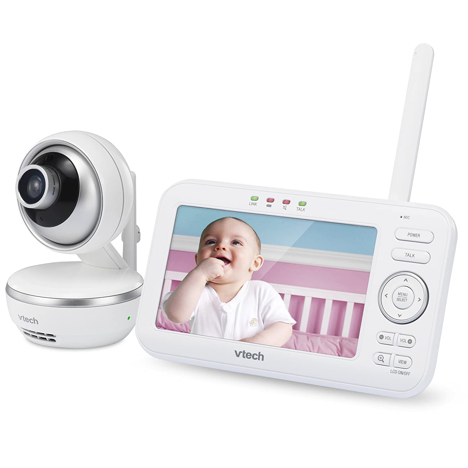 VTech VM5261 5β Digital Video Baby Monitor with Pan & Tilt Camera, Wide-Angle Lens and Standard Lens, White (Renewed)